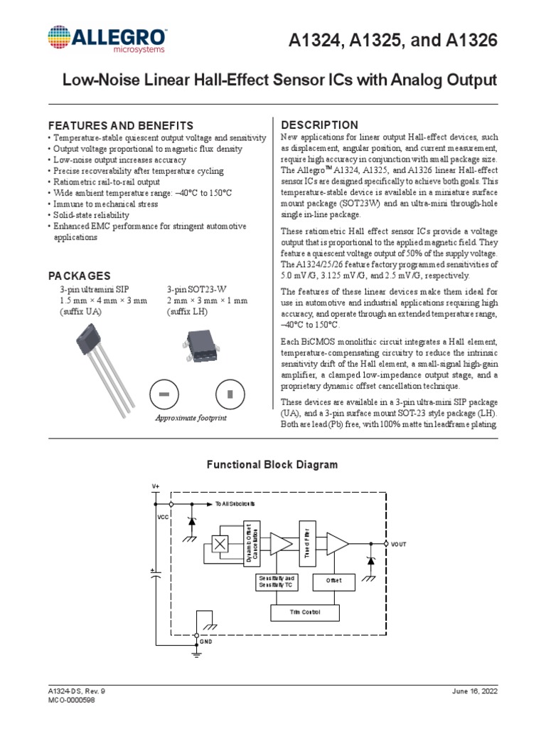Low-Noise Linear Hall-Effect Sensor Ics With Analog Output: A1324, A1325, and A1326 | Descargar ...