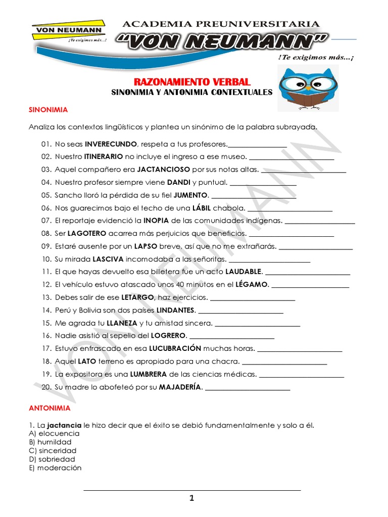 Sinónimos y Antónimos en Contexto | PDF