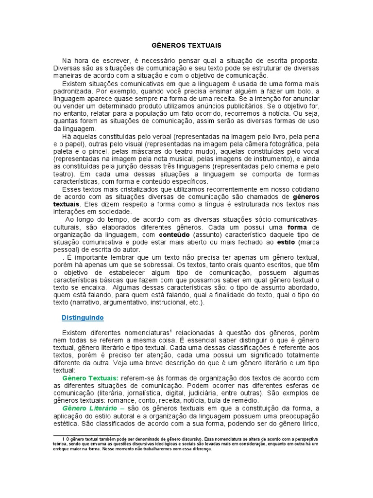 Gêneros Textuais: Tipos e Exemplos | PDF