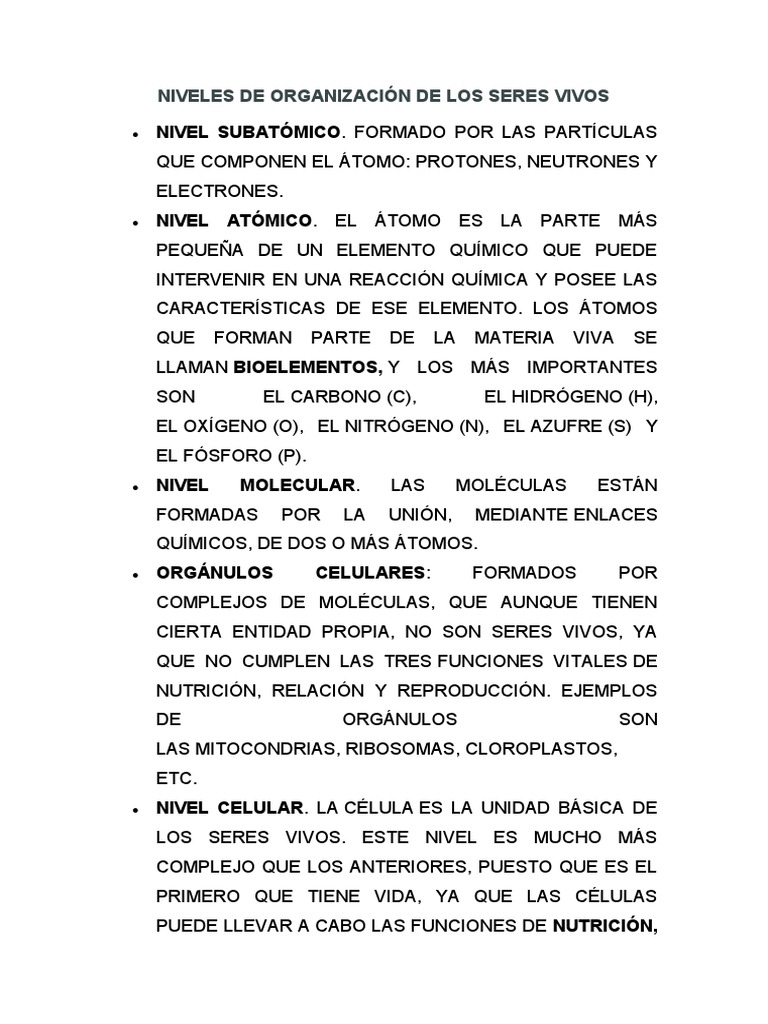 Nivel Subatómico. Formado Por Las Partículas: Niveles de Organización ...