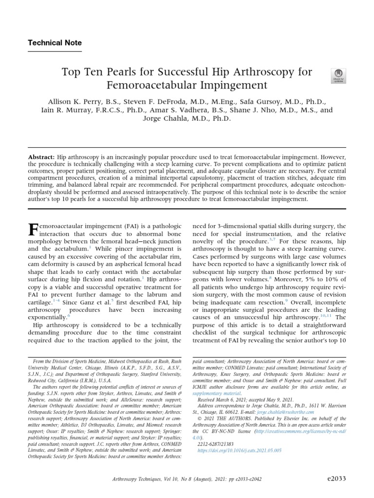 Top Ten Pearls For Successful Hip Arthros | PDF | Medical Specialties ...
