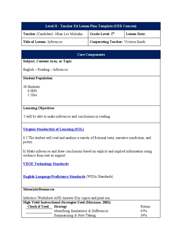 Lesson Plan 7 - Inferances | PDF | Lesson Plan | Learning