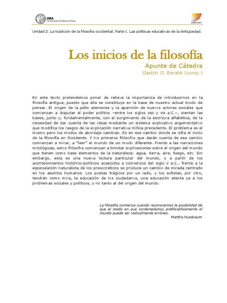 Unidad 2. Parte I. Los Inicios de La Filosofía (Sesión 3) | Descargar gratis PDF | Antigua ...