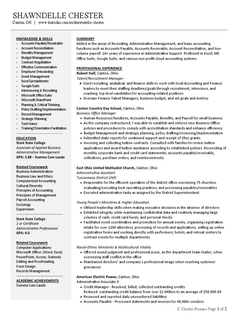 Shawndelle Chester Resume WB | PDF | Accounts Payable | Business