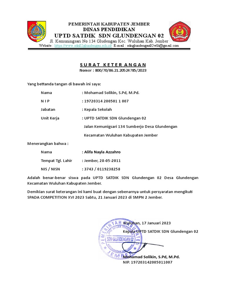 Surat Keterangan Siswa Pdf