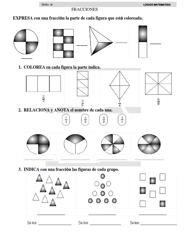 18 Fracciones Tercero De Primaria Pdf Matemáticas Matemática