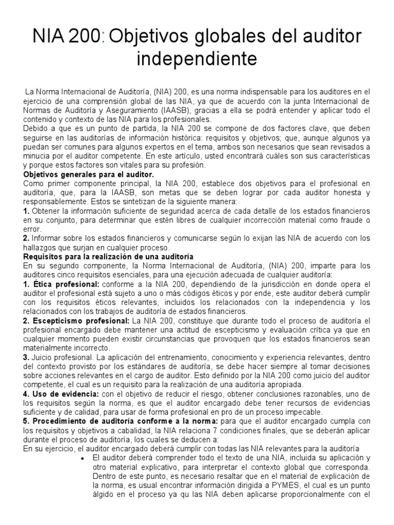 Nia 200 | PDF | Auditoría | Contralor