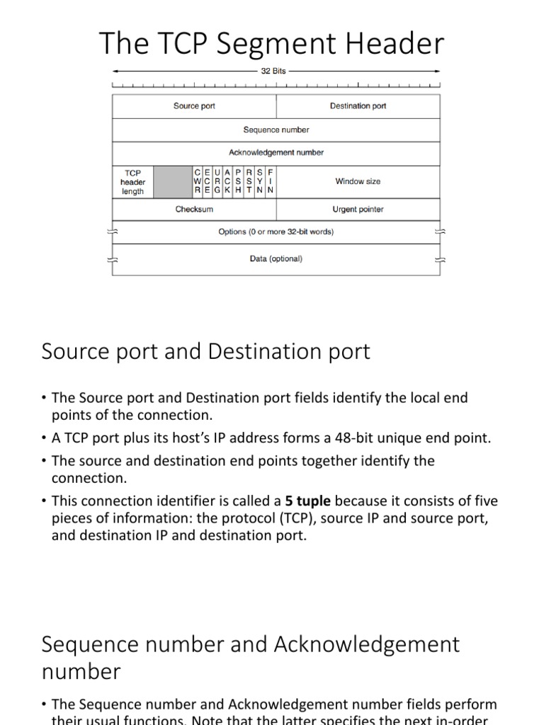 The TCP Segment Header | PDF | Transmission Control Protocol | Network Congestion