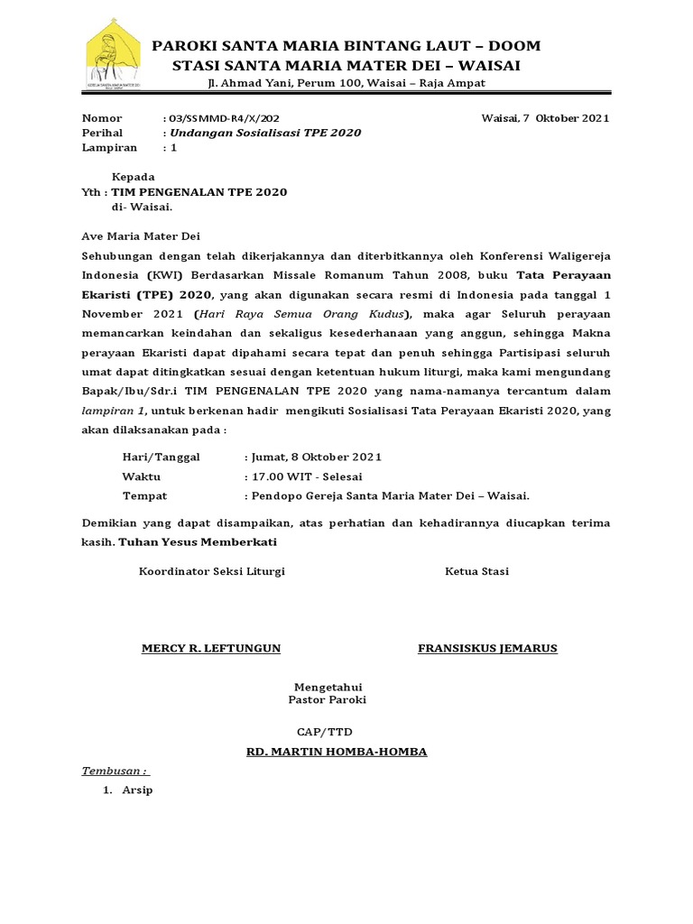 Undangan Sosialisasi Tpe 2020 | PDF