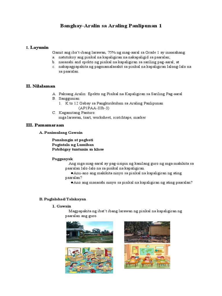 Banghay-Aralin Sa Araling Panlipunan 1: Layunin | PDF