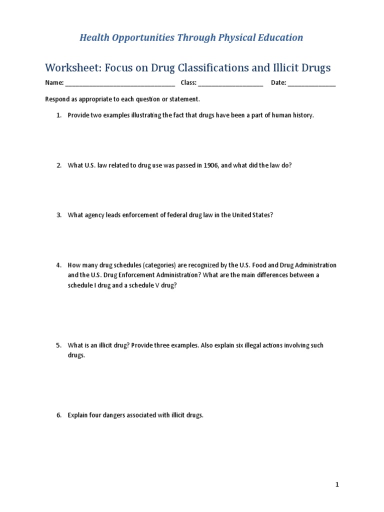 Worksheet Focus On Drug Classifications and I | PDF