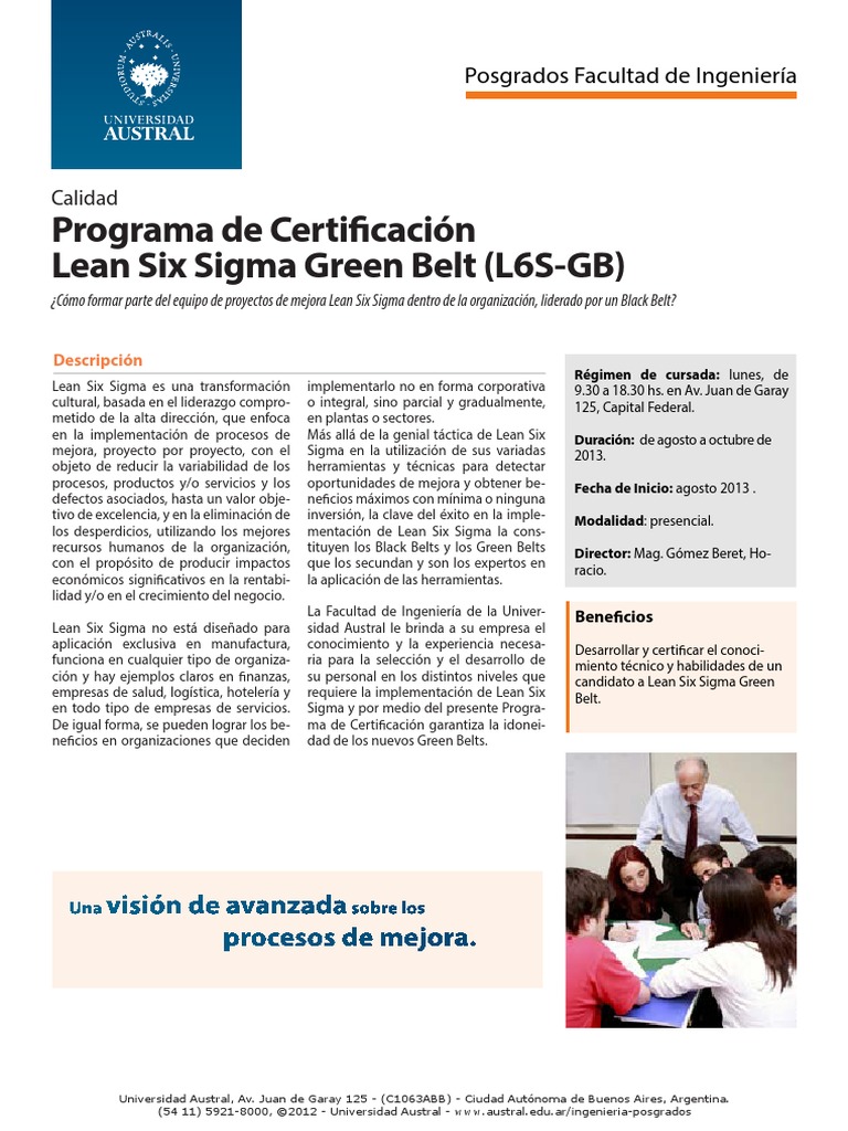 Programa de Certificación Lean Six Sigma Green Belt (L6S-GB) | PDF | Six Sigma | Universidad