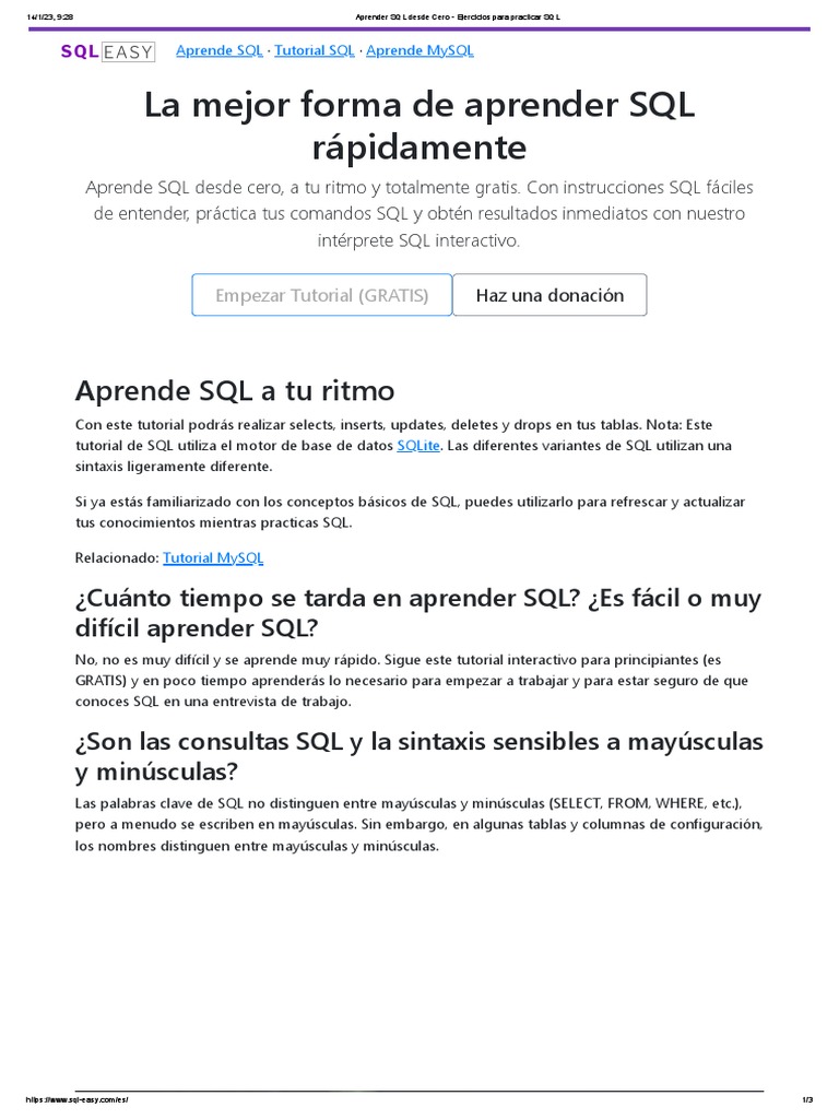 Aprender Sql Desde Cero Ejercicios Para Practicar Sql Pdf Sql Bases De Datos