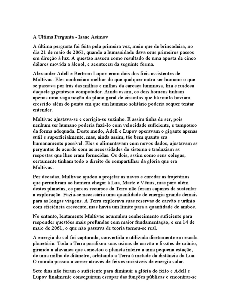 A Última Pergunta - Isaac Asimov | PDF | Estrelas | Galáxia