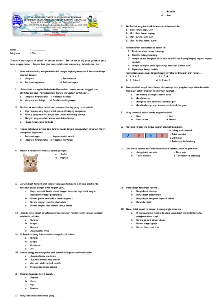 Contoh Soal IPA Semester 2 Kelas 4 | PDF
