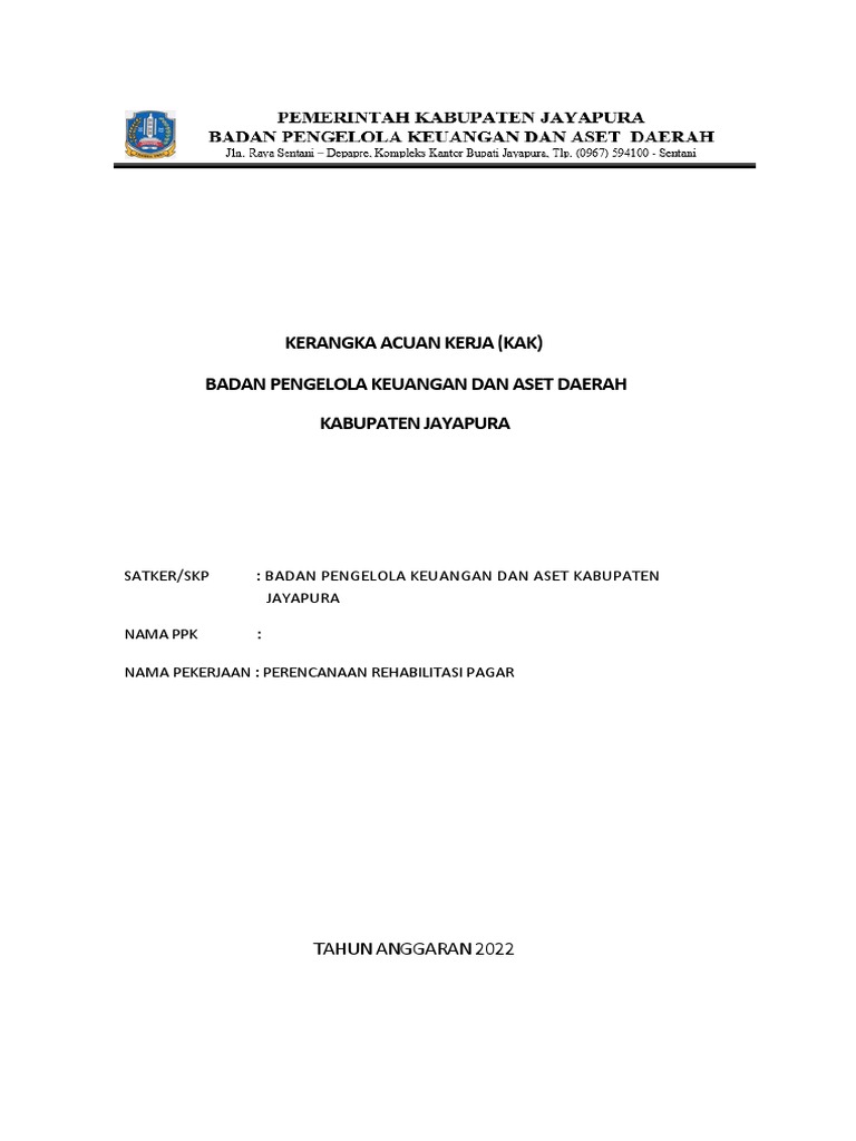 Kak Perencanaan Rehab. Pagar | PDF