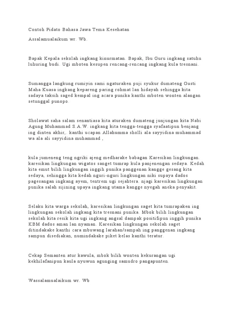Contoh Pidato Bahasa Jawa Tema Kesehatan | PDF