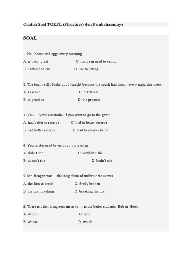 Contoh Soal TOEFL | PDF | Verb | Nuclear Reactor