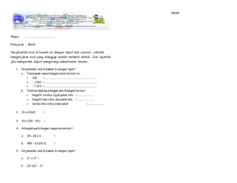 Contoh Soal Matematika Kelas 4 Semester 2 | PDF