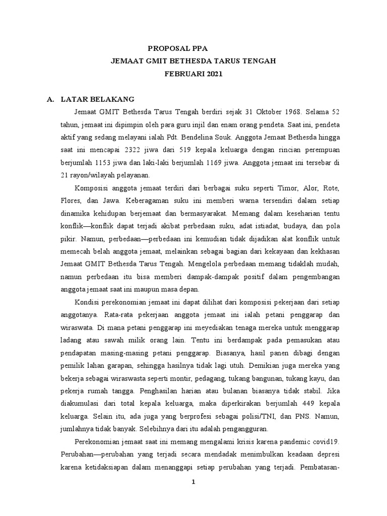 PROPOSAL PPA Jemaat GMIT Bethesda Tarus Tengah | PDF