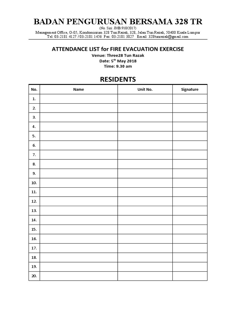 328TR Fire Evacuation Attendance | PDF