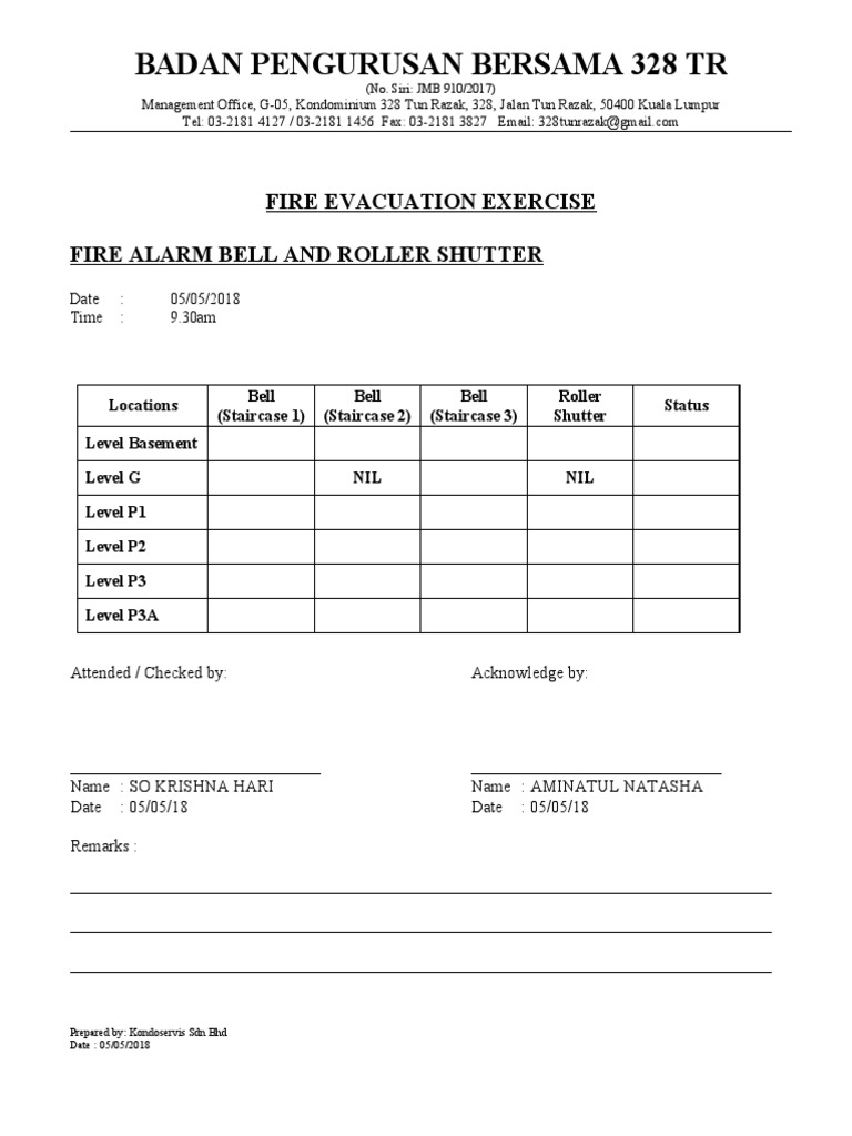 Fire Alarm Bell & Roller Shutter Checklist | PDF