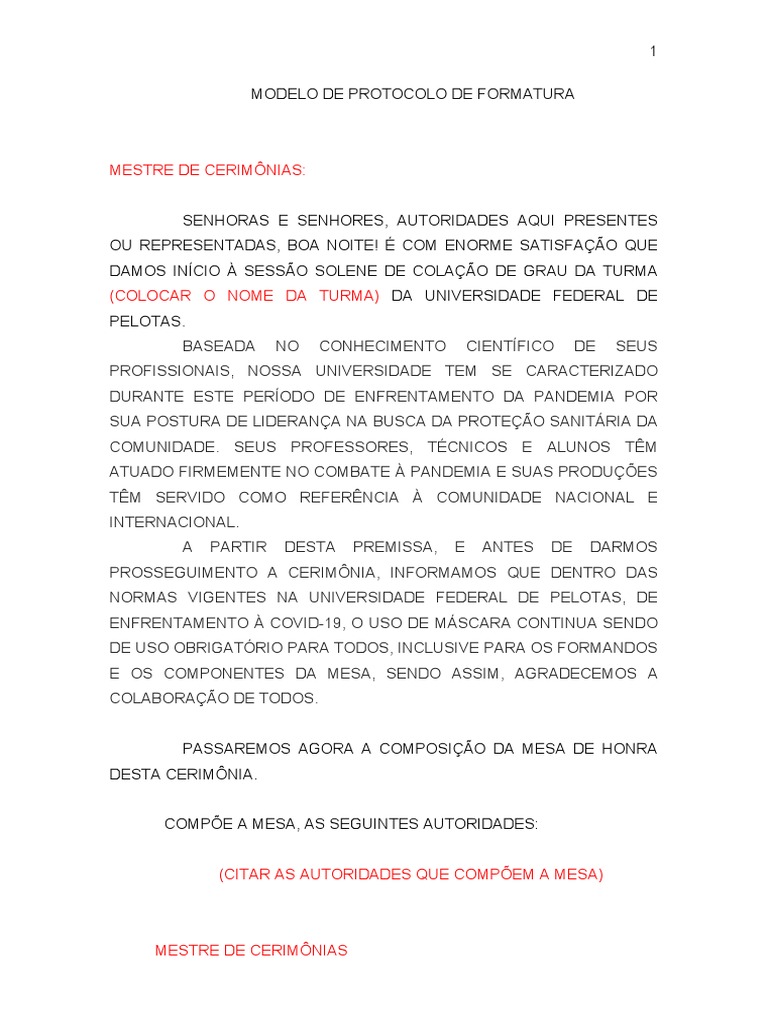 Modelo Protocolo FORMATURA | PDF