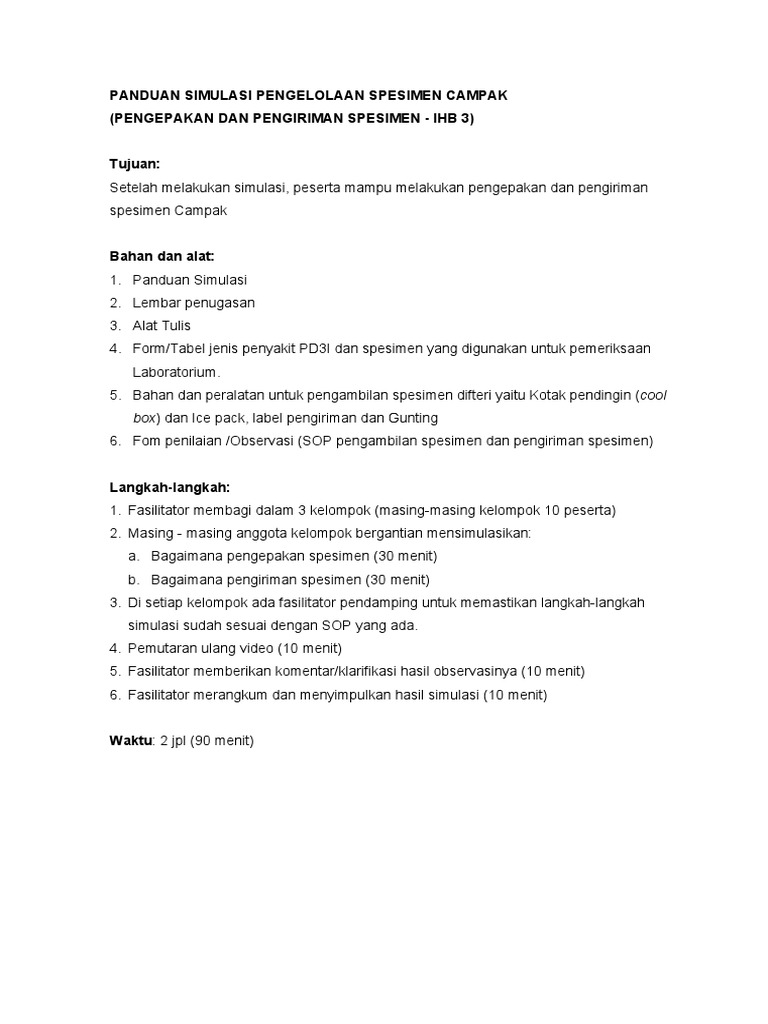 SIMULASI PENGAMBILAN DAN PENGIRIMAN SPESIMEN CAMPAK UNTUK PEMERIKSAAN ...