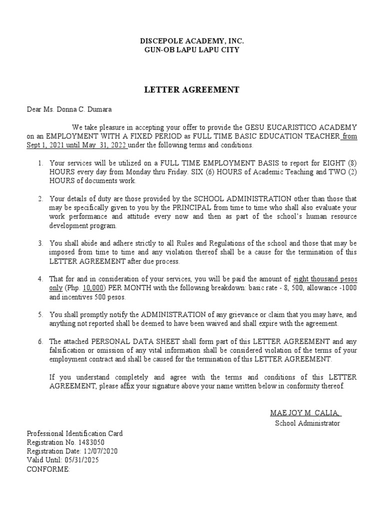 Employment Contract Final Pdf Identity Document Employment