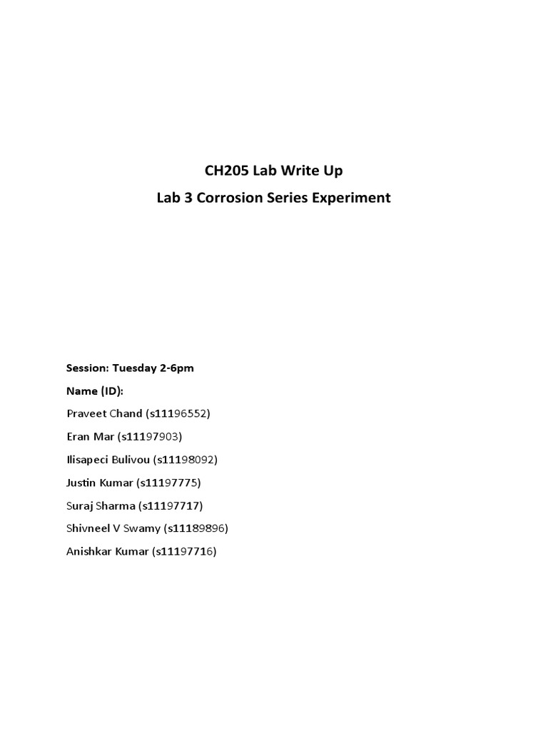 CH205 Lab 3 Corrosion | PDF | Corrosion | Redox