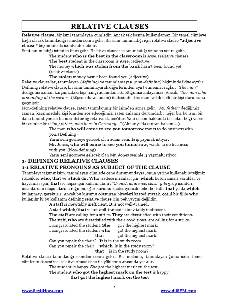 1-Defining Relative Clauses | PDF