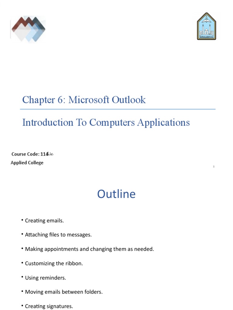 Introduction To Computers Applications Chapter 6: Microsoft Outlook ...