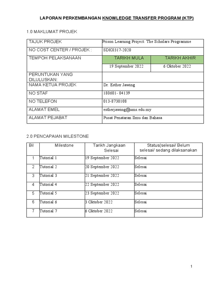 Laporan Perkembangan Knowledge Transfer Program Pai 2022 | PDF | Karier & Perkembangan ...