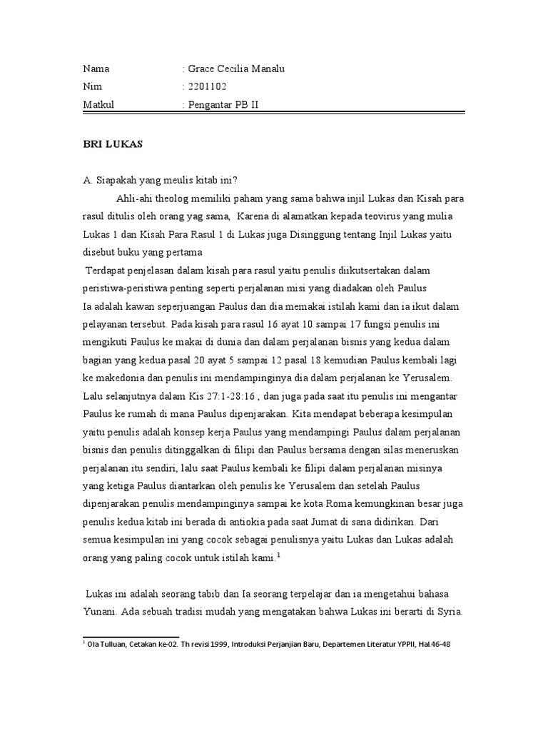Bri Lukas: Ola Tulluan, Cetakan Ke-02. TH Revisi 1999, Introduksi Perjanjian Baru, Departemen ...
