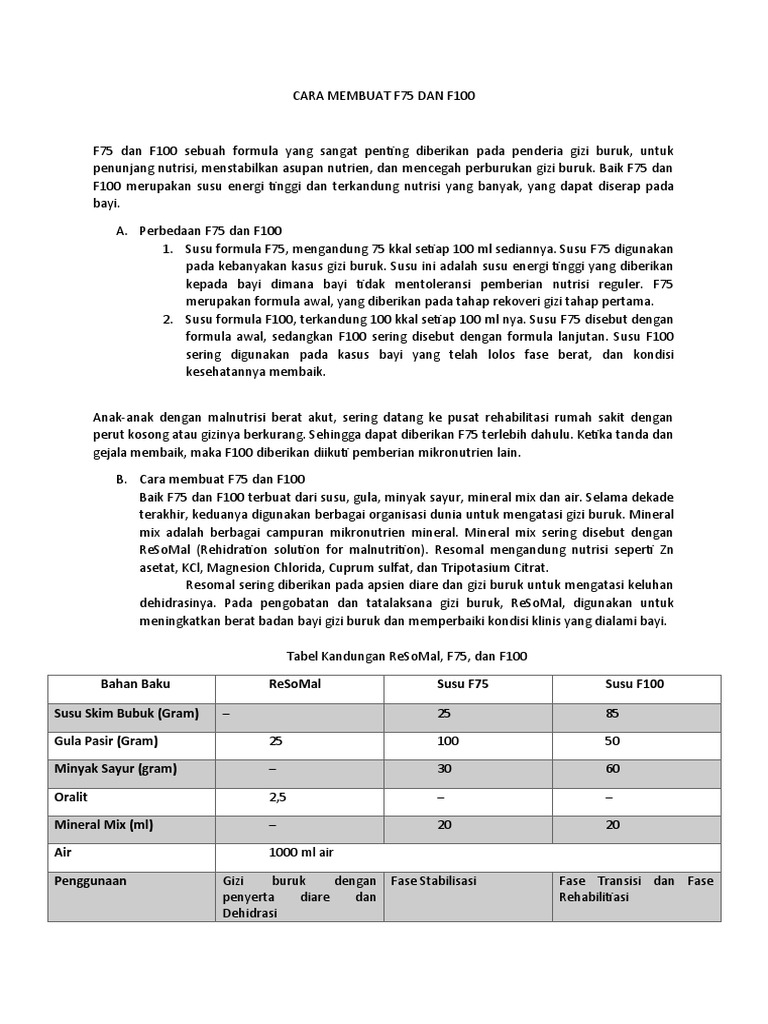 Cara Membuat F75 Dan F100 | PDF