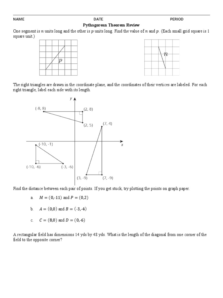 Pythagorean Theorem Review | PDF | Home & Garden