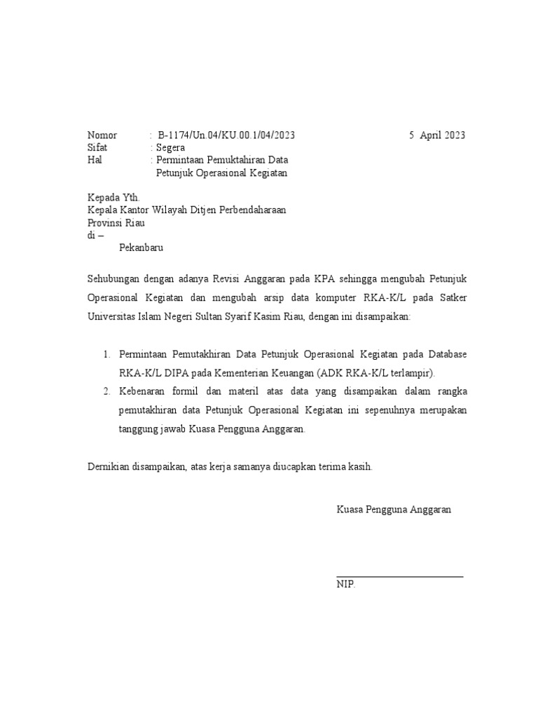 Surat Revisi Kpa Format | PDF