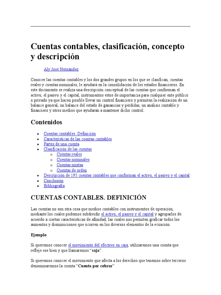 Cuentas Contables, Clasificación, Concepto y Descripción | PDF | Contabilidad | Depreciación