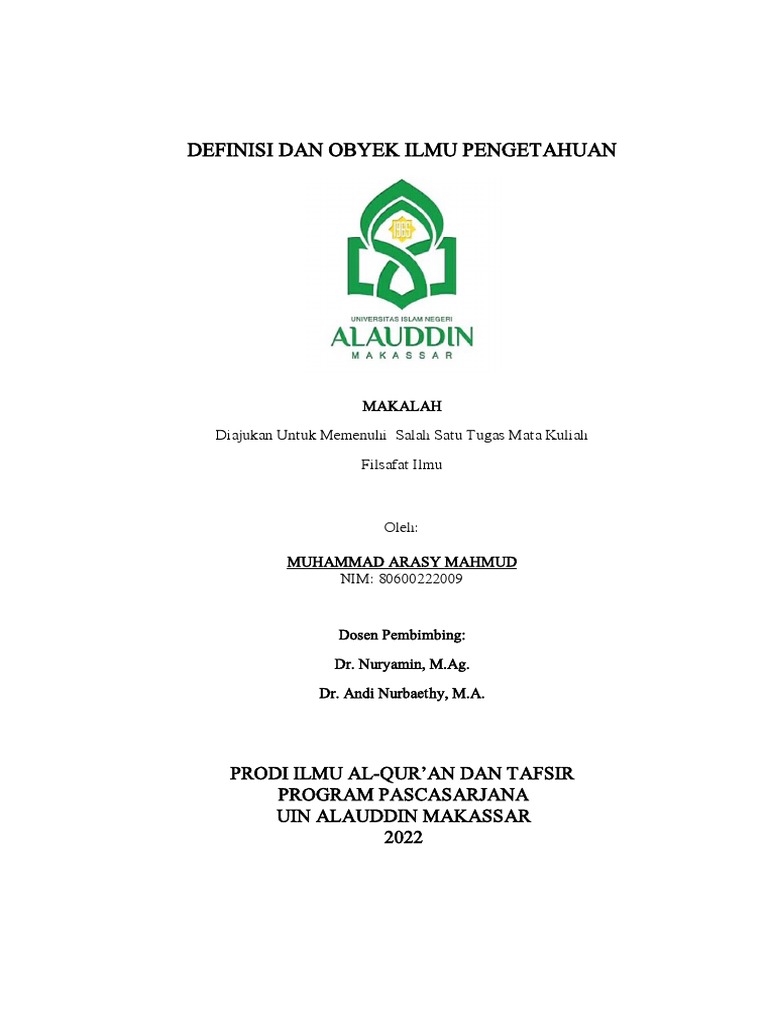 Definisi dan Obyek Ilmu Pengetahuan | PDF
