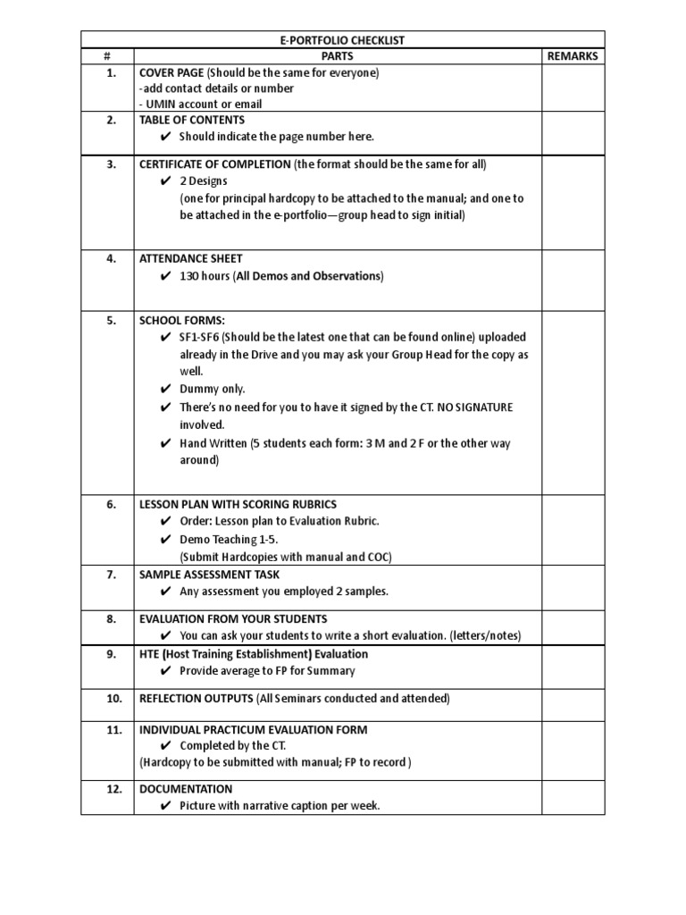 Portfolio Checklist | PDF