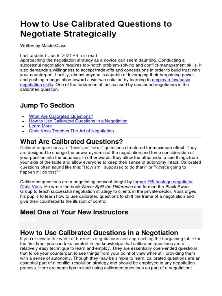 How To Use Calibrated Question | PDF | Negotiation | Empathy
