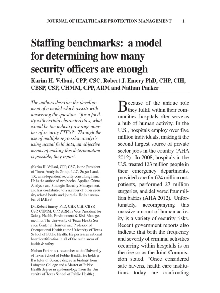Staffing Benchmarks: A Model For Determining How Many Security Officers Are Enough | PDF | Cost ...