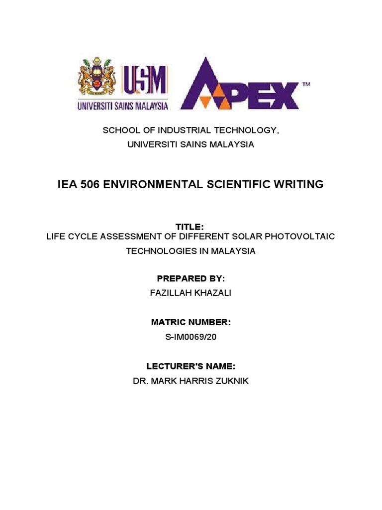 Life Cycle Assessment Of Different Solar Photovoltaic Technologies In Malaysia Pdf