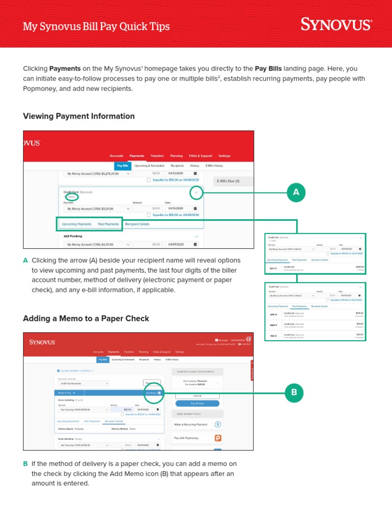 MySynovus BillPay QuickTips | PDF | Computing | Software