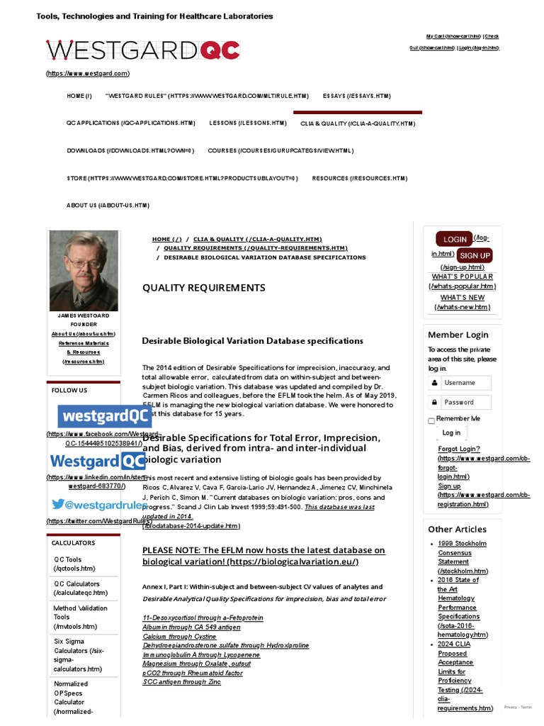 Desirable Biological Variation Database Specifications - Westgard | PDF | Lactate Dehydrogenase ...