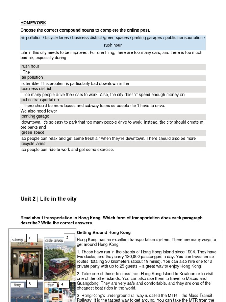Intermediate 1, Unit 2 - Homework. | PDF | Public Transport ...