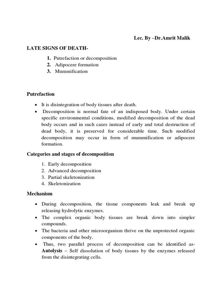 Late Signs of Death | PDF | Decomposition | Chemistry