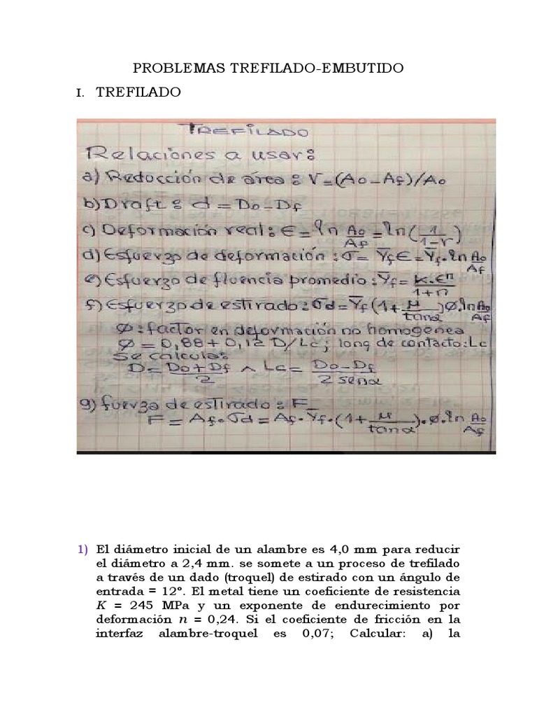 Probs Trefilado Embutido Soluc | PDF | Deformación (ingeniería) | Rendimiento (ingeniería)