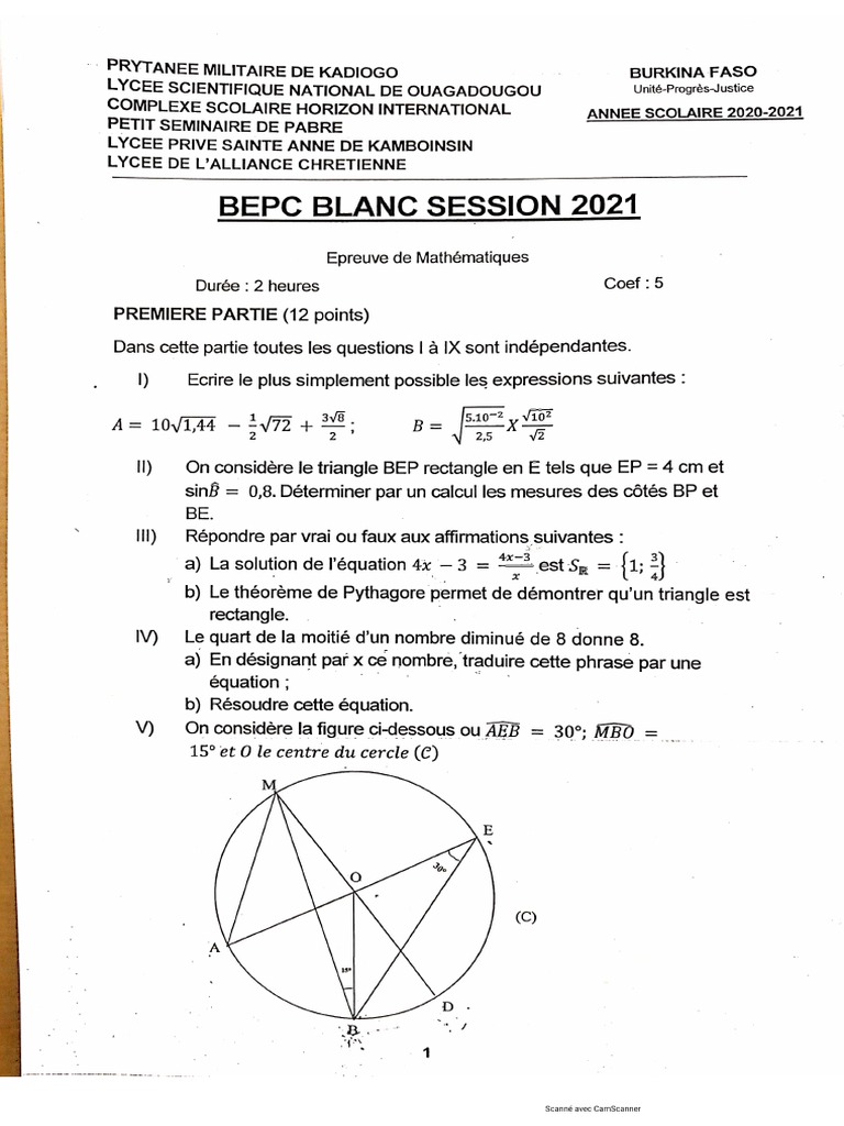 BEPC Blanc PMK 2021 | PDF