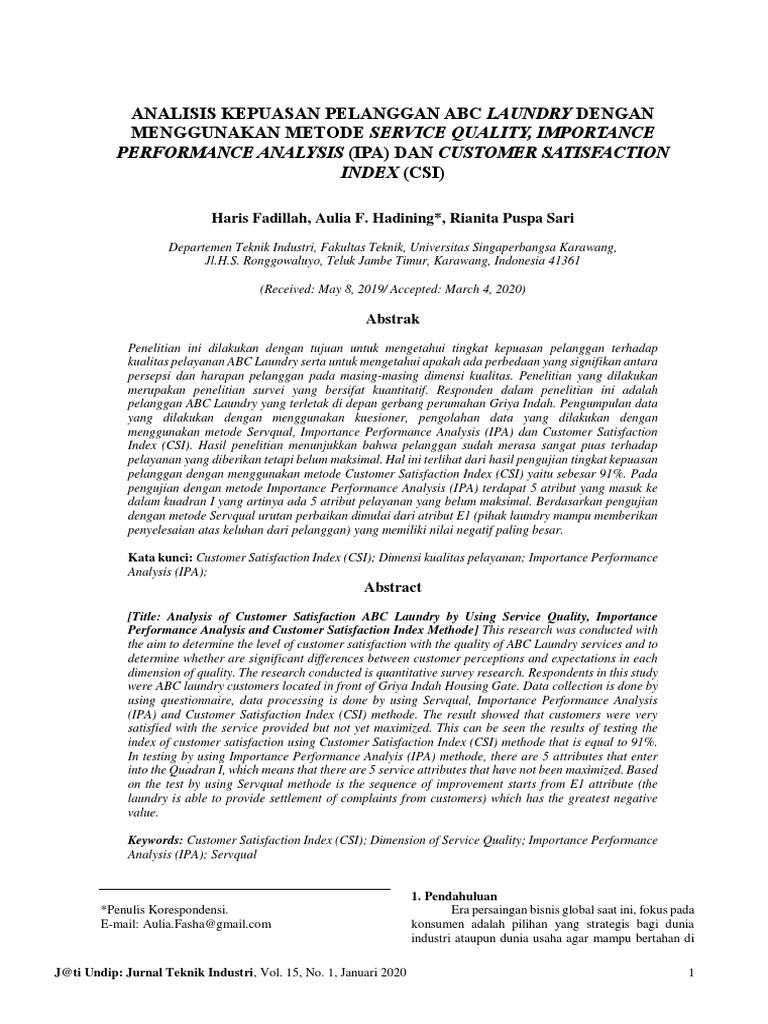 Analisis Kepuasan Pelanggan ABC Laundry Dengan Men | PDF